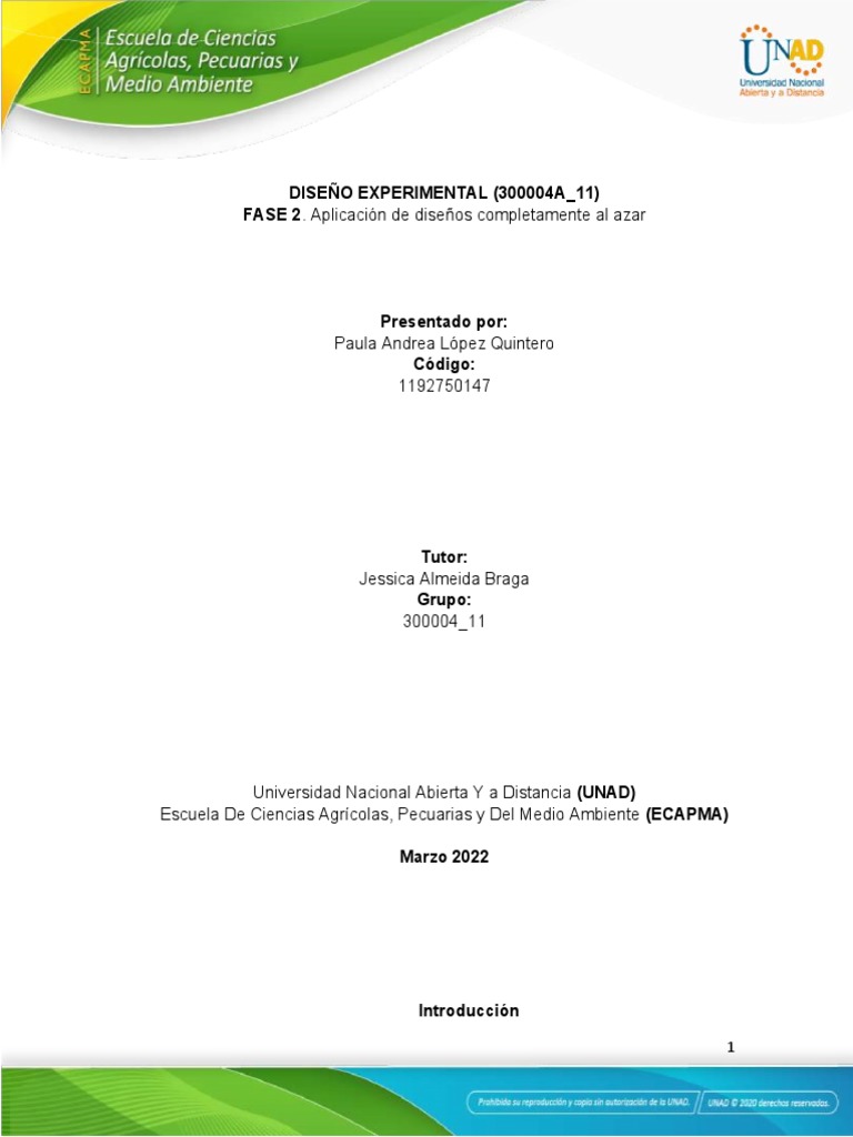 Fase 2 - Aplicacion de Diseños Completamente Al Azar - PAULA | PDF ...