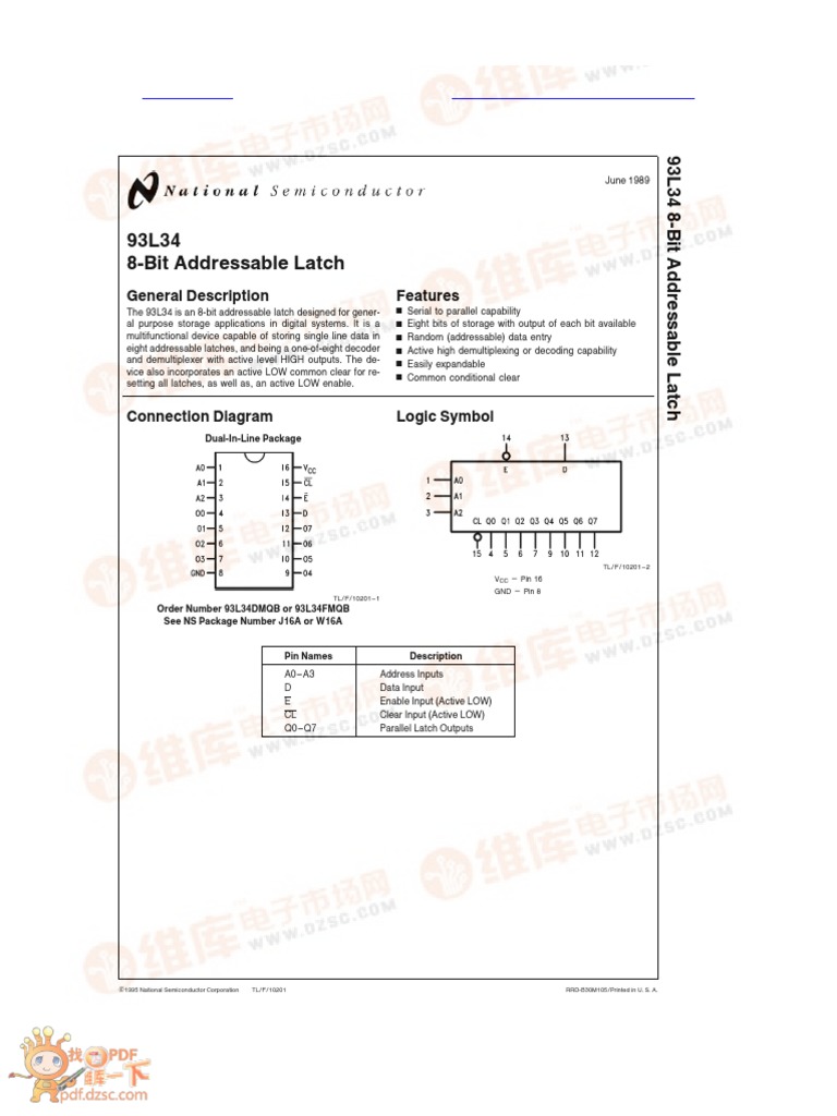93L34 8-Bit Addressable Latch: General Description Features | PDF | Bit ...