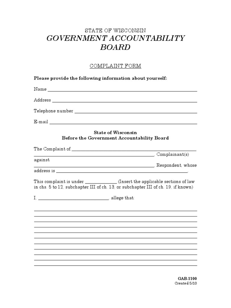 GAB 1100 Complaint Form | PDF | Notary Public | Complaint