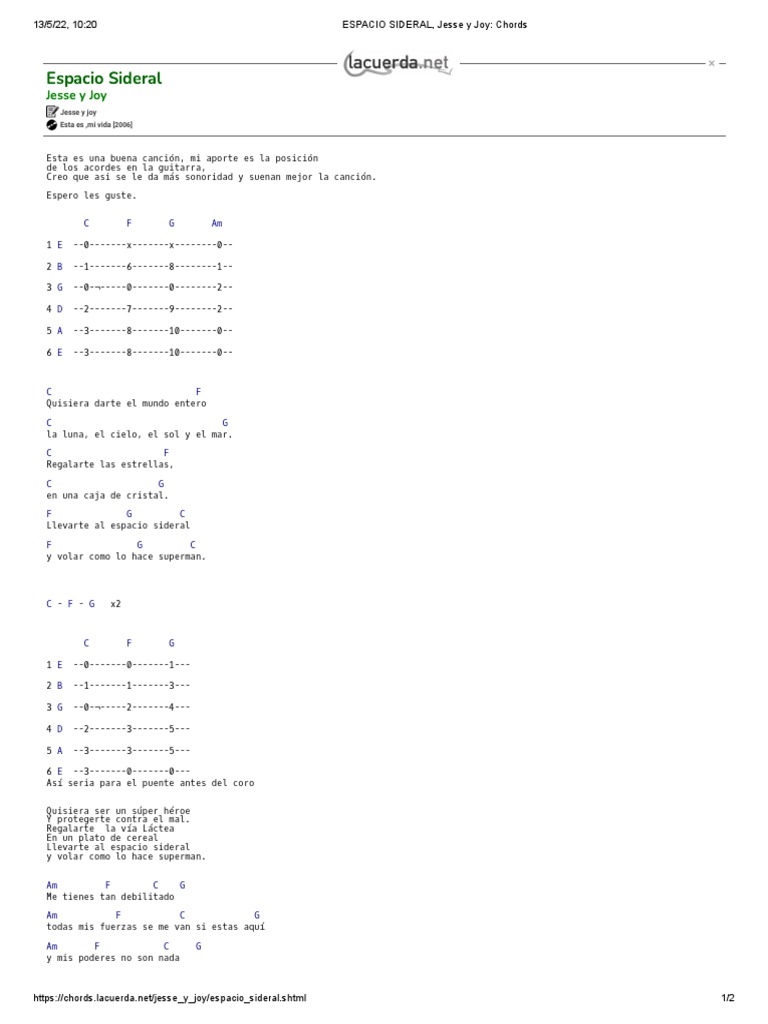 ESPACIO SIDERAL, Jesse y Joy - Chords | PDF
