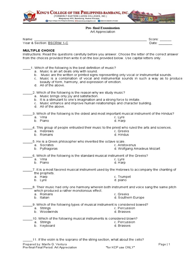 Pre-Final Examination: Prepared By: Marife G. Ventura Page - 1 | PDF ...