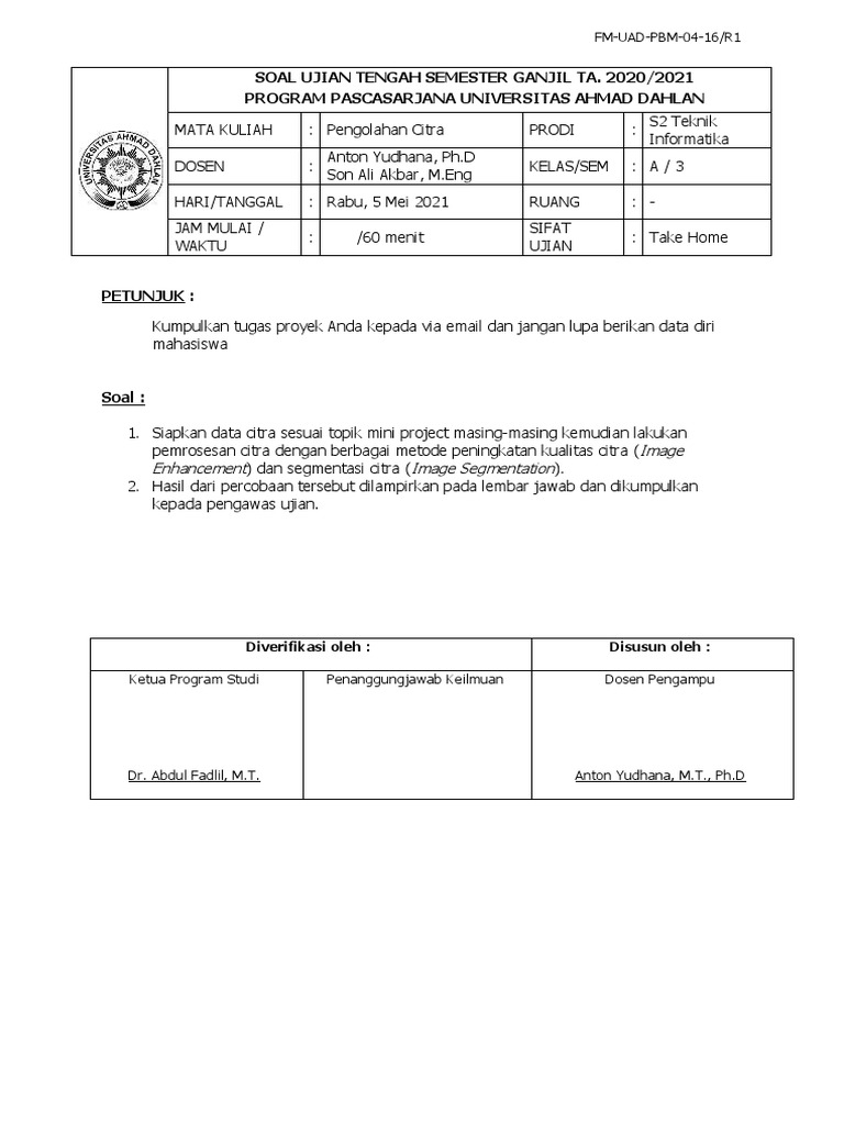 UTS - Pengolahan Citra - S2 MTI 2020-2021 - 1908048023 - Arief Setyo Nugroho | PDF