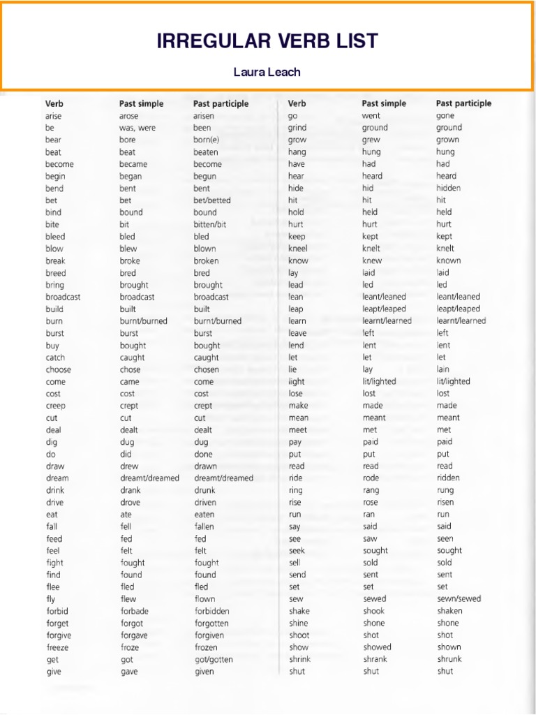 Irregular Verb List | PDF