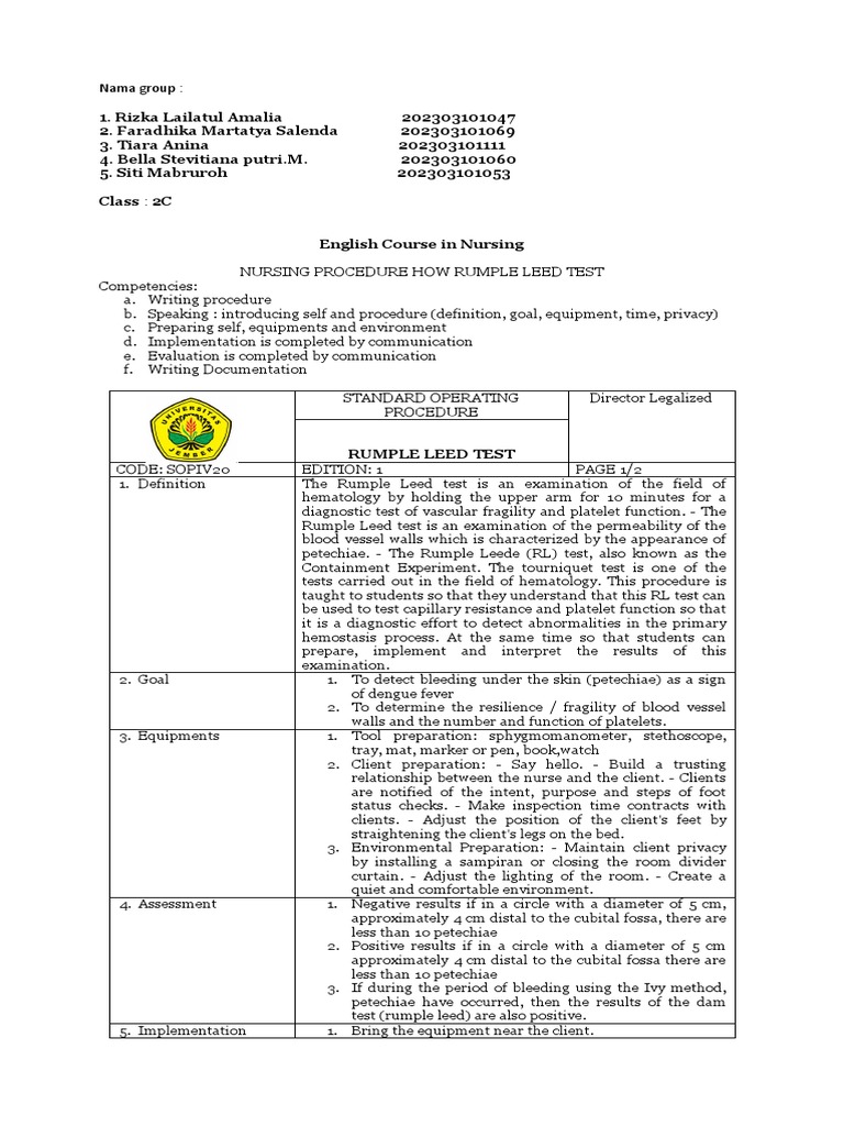 Sop Rumple Leed | PDF | Clinical Medicine | Medical Specialties