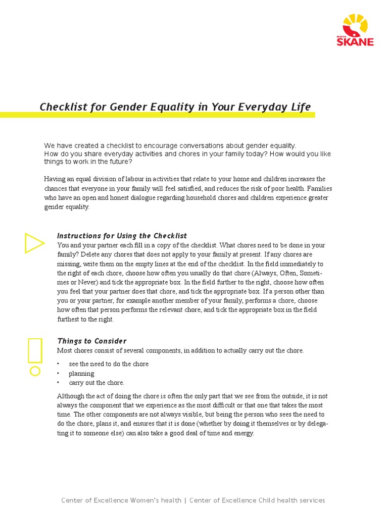 Checklist For Gender Equality in Your Everyday Life | PDF | Gender ...
