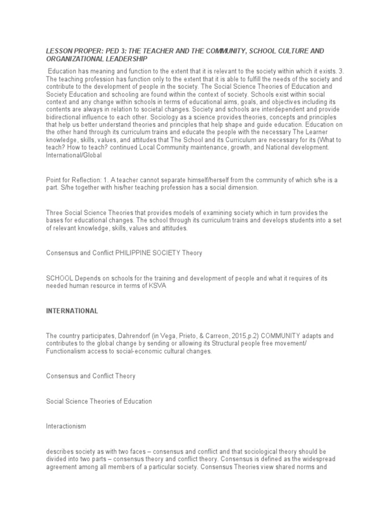 The Teacher and The Community, School Culture and Organizational ...