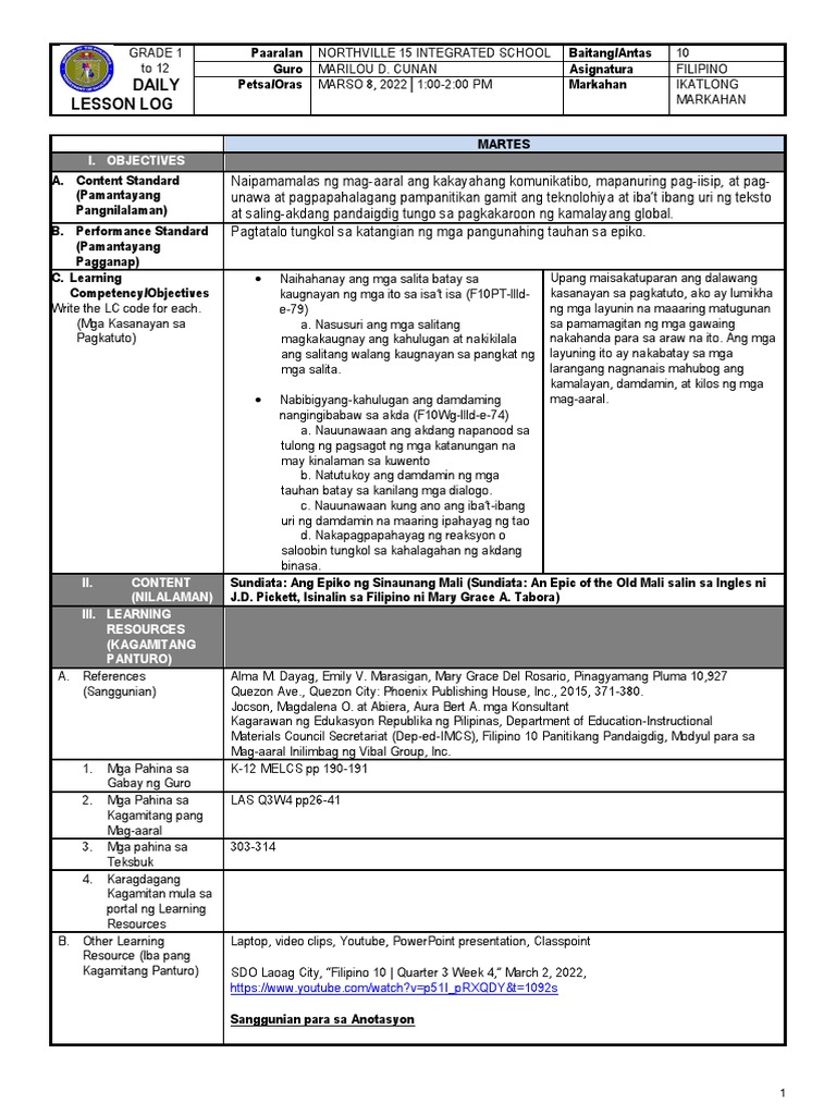 Sample DLL Fil10q3w4 1 | PDF