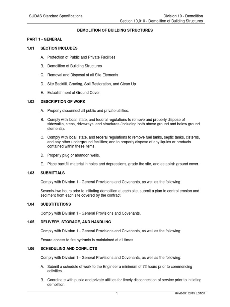 Demolition Specifications Guide | PDF | Demolition | Concrete