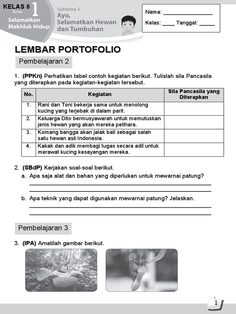 LEMBAR PORTOFOLIO BUPENA 6A Tema 1 Sub 3 | PDF | Kajian Bahasa Asing