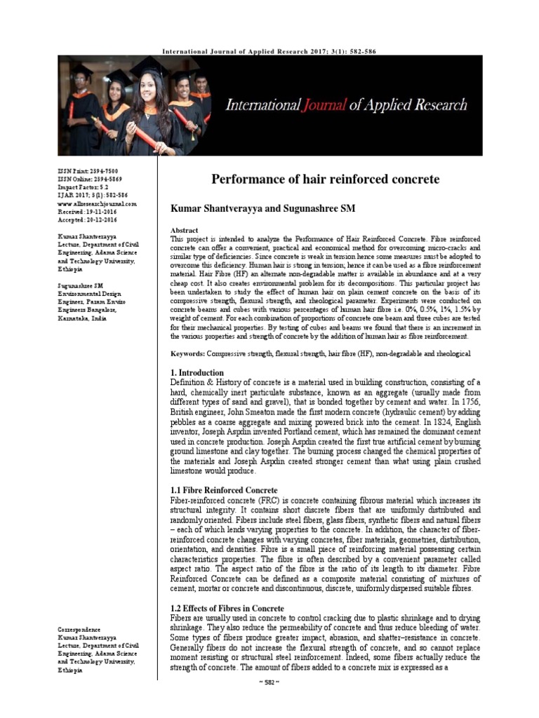 Performance of hair reinforced concrete | PDF | Concrete | Rheology