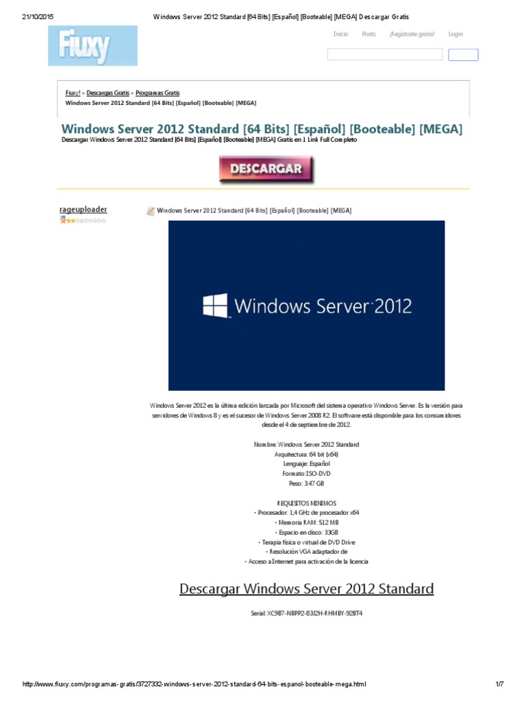 Windows Server 2012 Standard (64 Bits) (Español) (Booteable) (MEGA) Descargar Gratis | PDF ...
