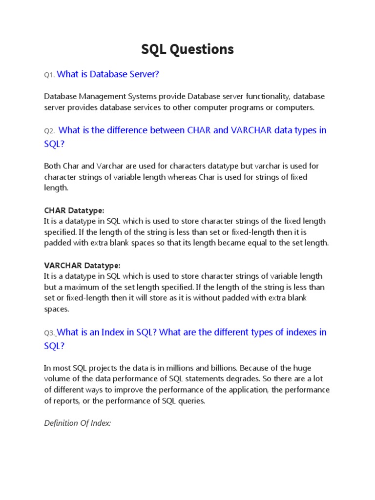SQL Questions: What Is Database Server? | Download grátis PDF ...