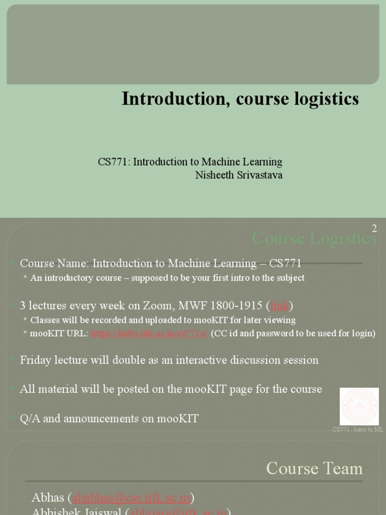 Course Introduction and Logistics | PDF | Machine Learning ...
