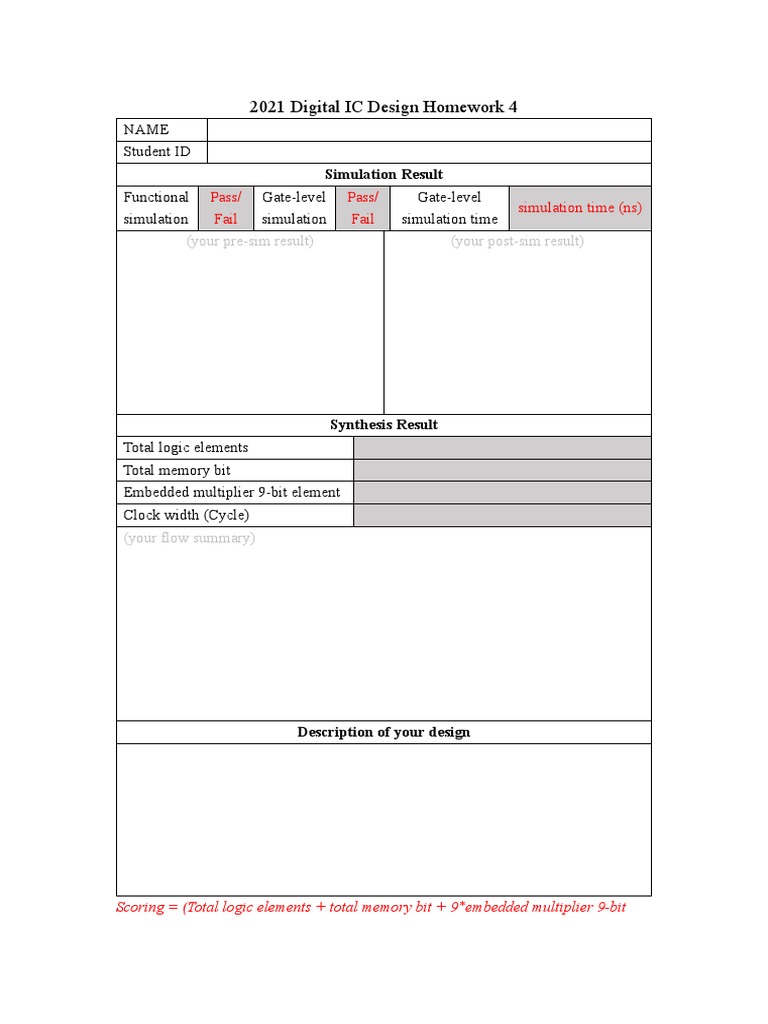 2021 Digital IC Design Homework 4 Report | PDF | Technology & Engineering