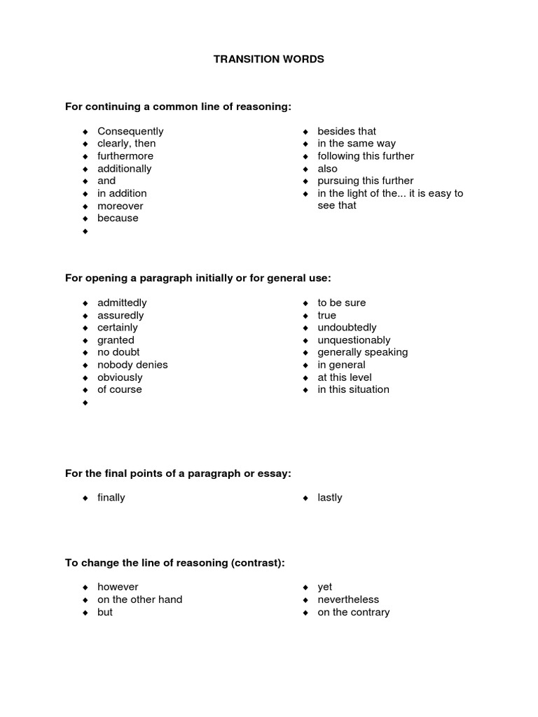 Transition Words | PDF