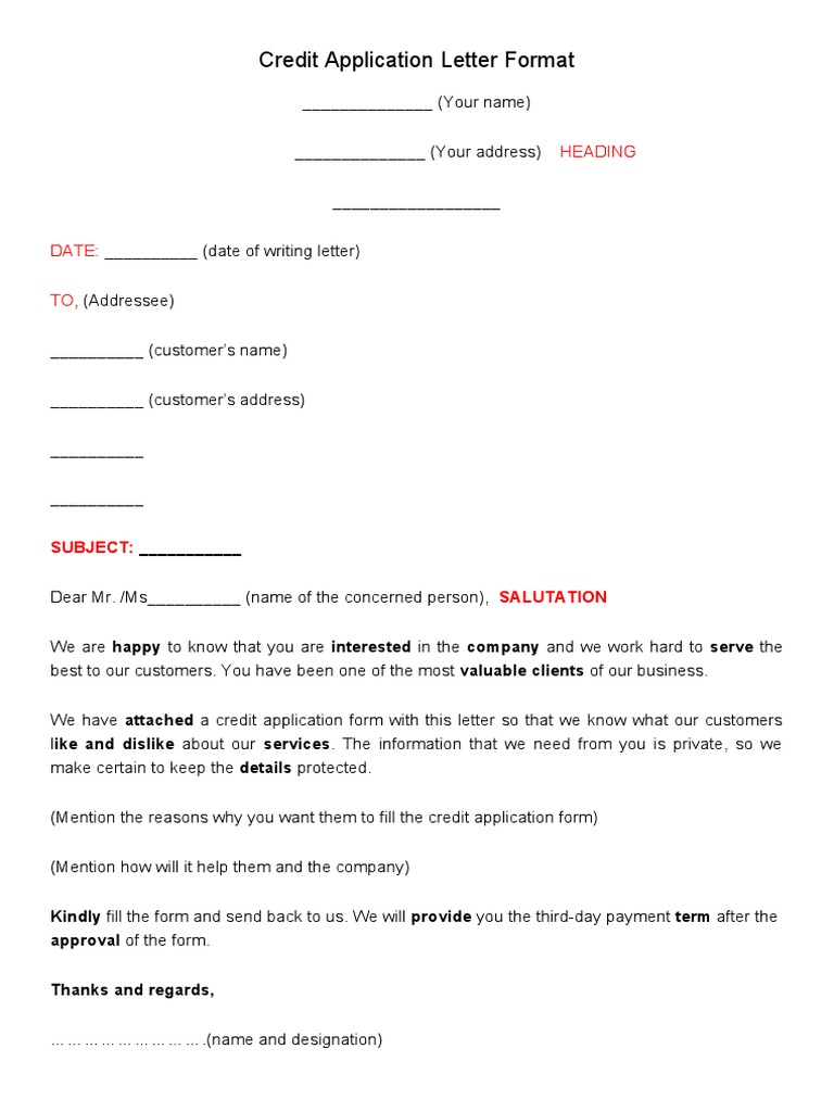 Credit Application Letter Format | PDF | Noun | Adjective