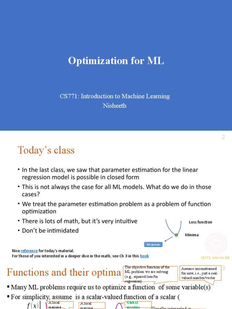 Optimization For ML: CS771: Introduction To Machine Learning Nisheeth ...