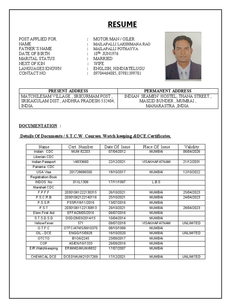 Laxman Rao Resume | PDF | Water Transport | Shipping