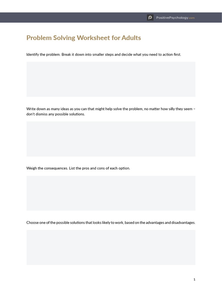 Problem Solving Worksheet For Adults | PDF