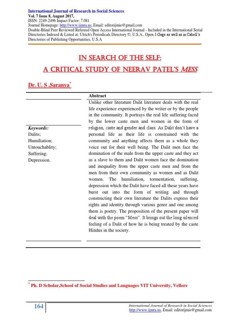 In Search of The Self: A Critical Study of Neerav Patel'S: Dr. U. S ...