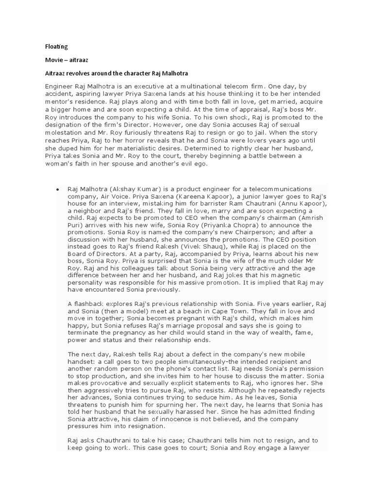 Floating Movie - Aitraaz Aitraaz Revolves Around The Character Raj ...