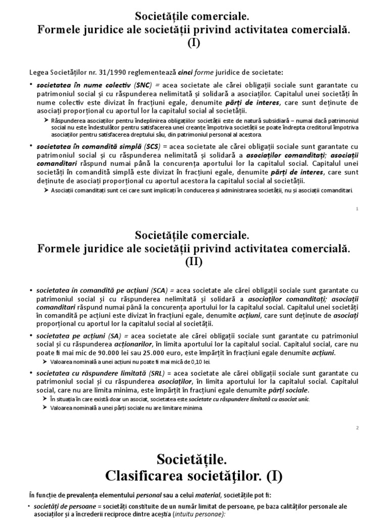 Curs 5 - Societatile. Constituire | PDF