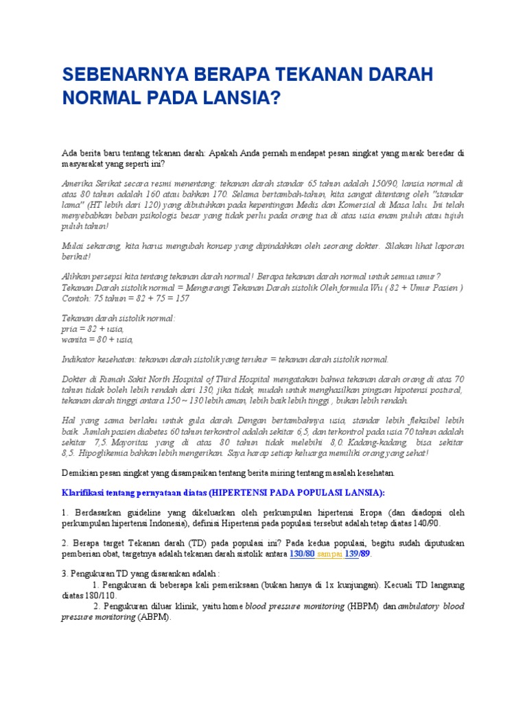 Tekanan Darah Normal Lansia | PDF