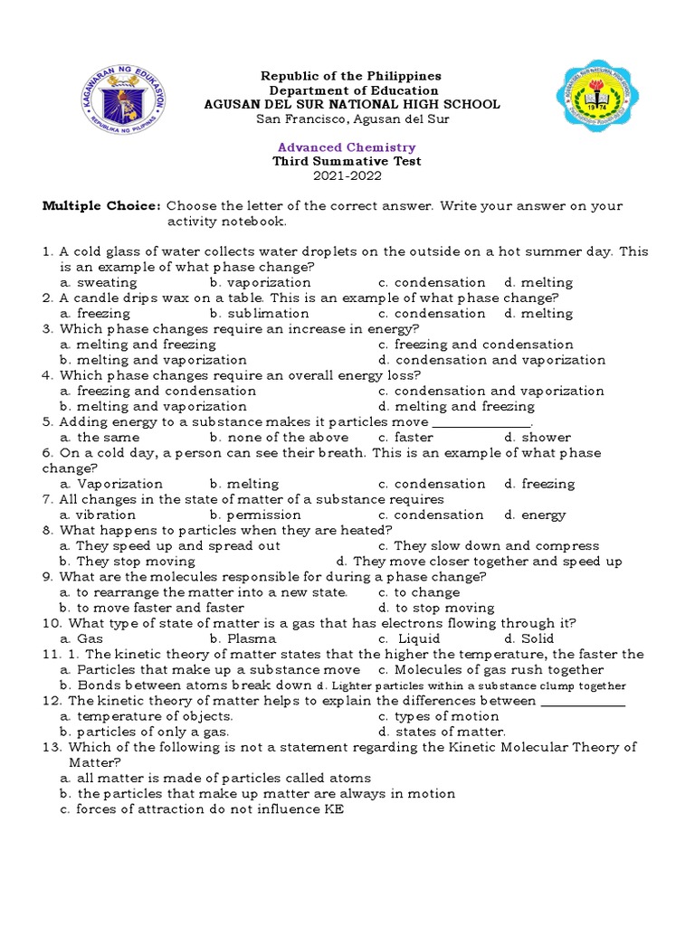 Advance Chem 3rdQSummativeTest | Download Free PDF | Acid | Hydroxide