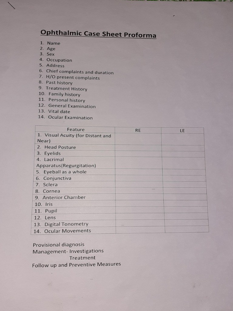 Ophthal Proforma | PDF