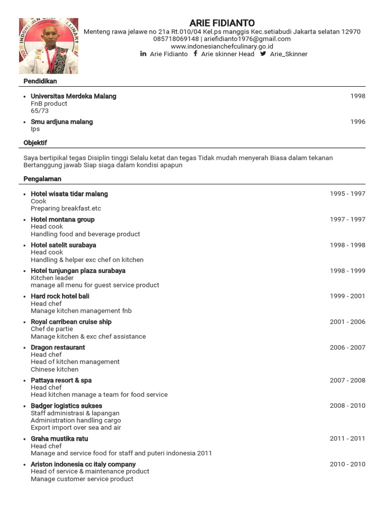 CV - 2021 06 01 115105 | PDF | Makanan dan Minuman | Industri Horeka