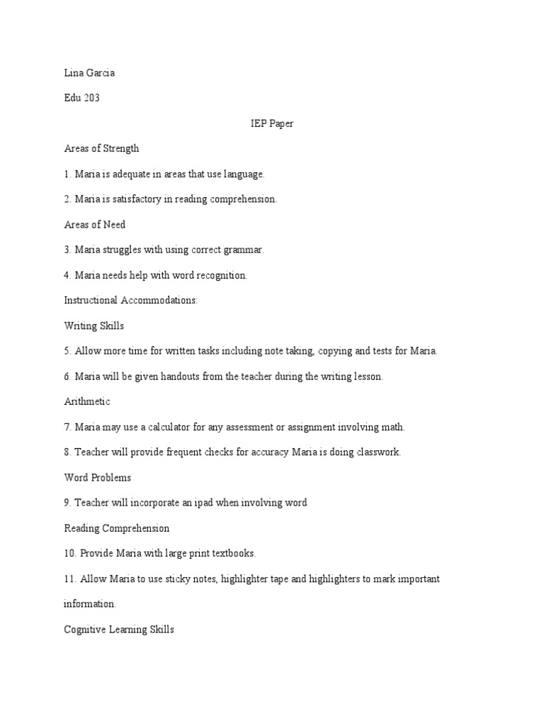 iep paper | PDF | Special Education | Teachers
