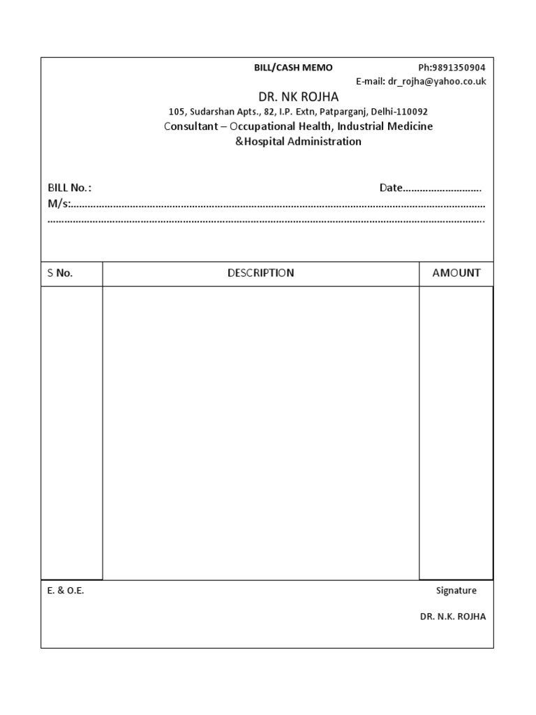 Dr. NK Rojha: Bill/Cash Memo Ph:9891350904 | PDF | Business