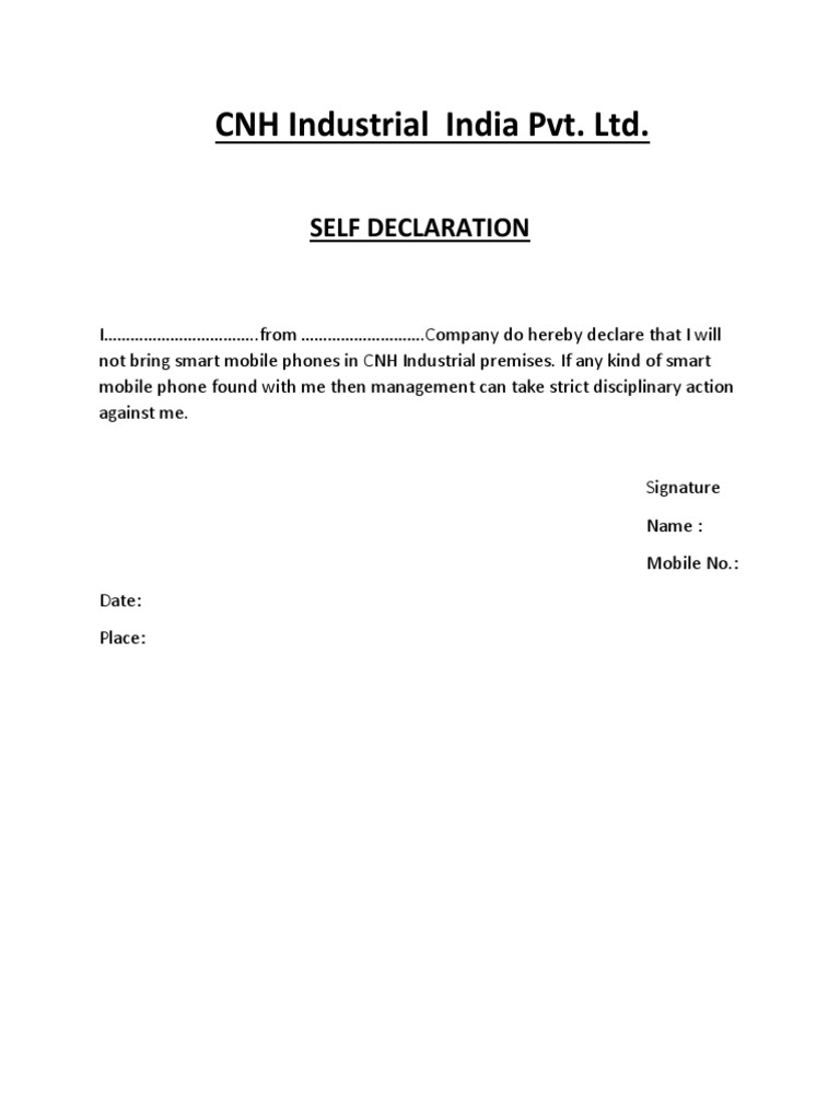 Self Declaration Form | PDF