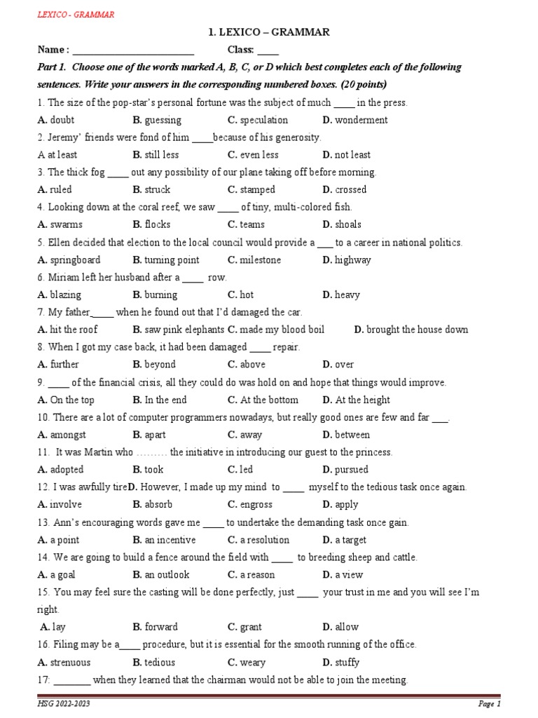 Deciphering Lexico-Grammar: Analyzing Parts of Speech, Context Clues, and Identifying Synonyms ...