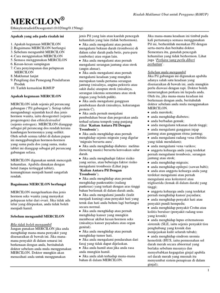Mercilon (Ethinylestradiol, Desogestrel) - MSD-BM-3Mar2015 | PDF ...