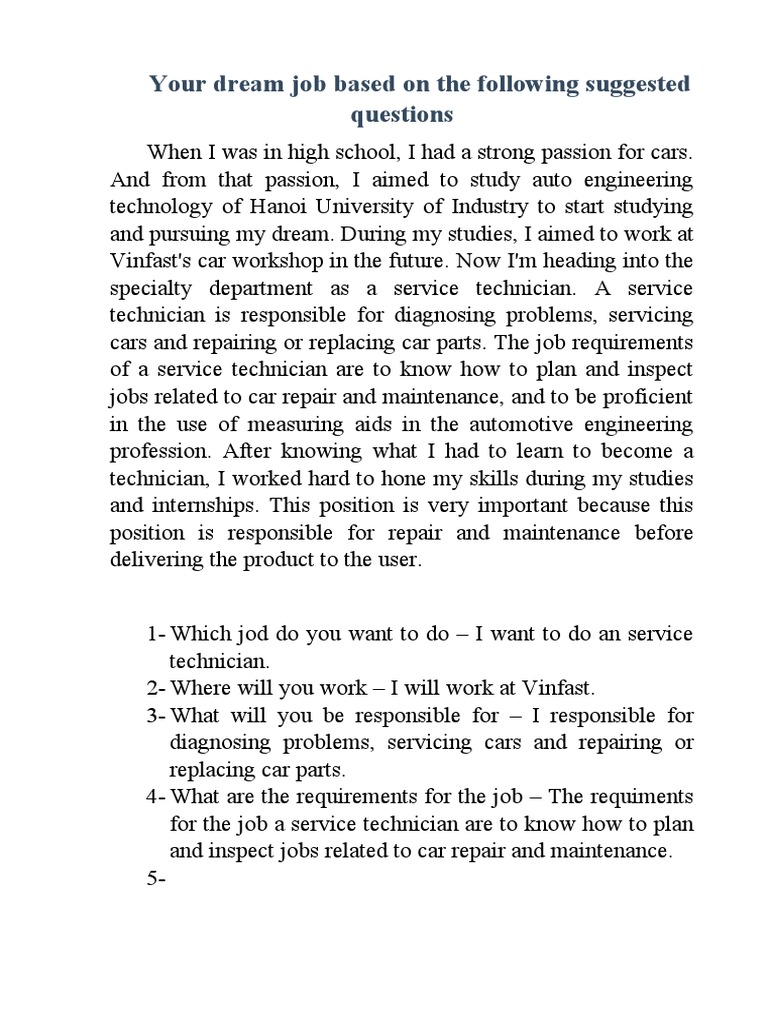 Your Dream Job Based On The Following Suggested Questions | PDF