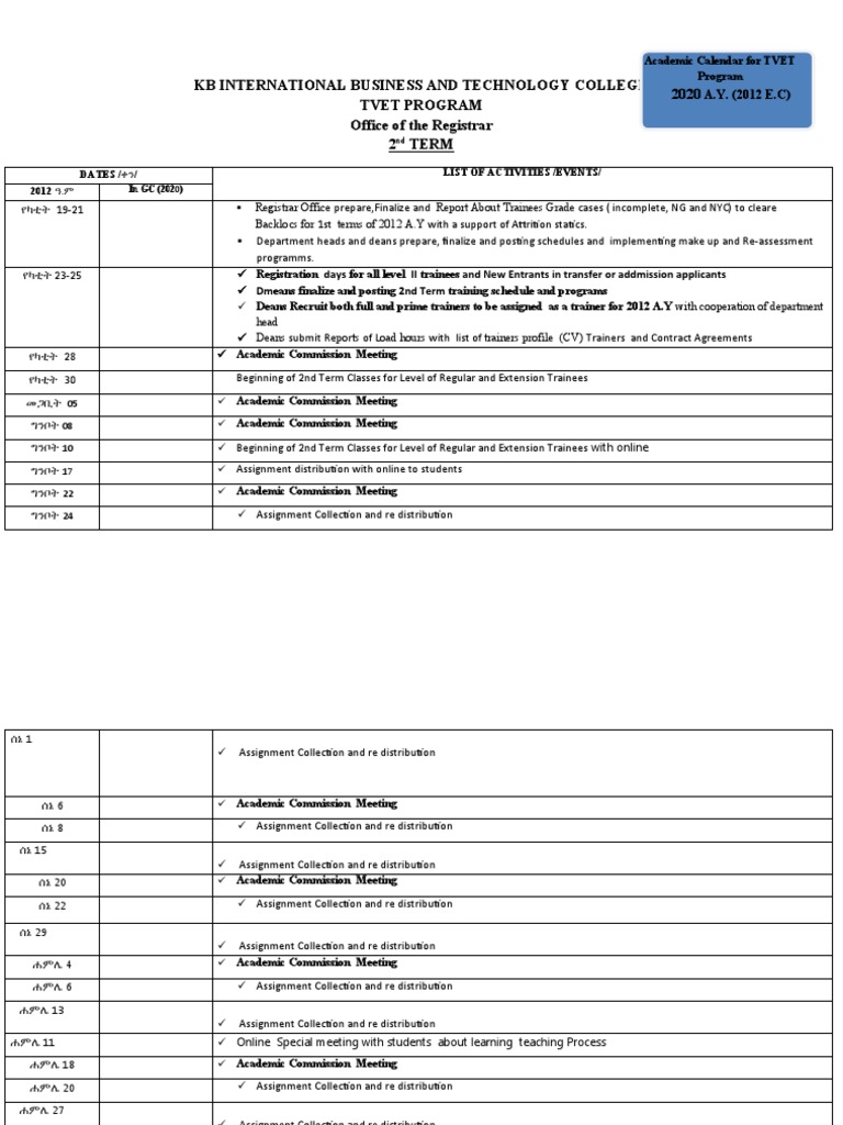 Acadamic Calendar For 2nd Term | PDF | Learning | Behavior Modification