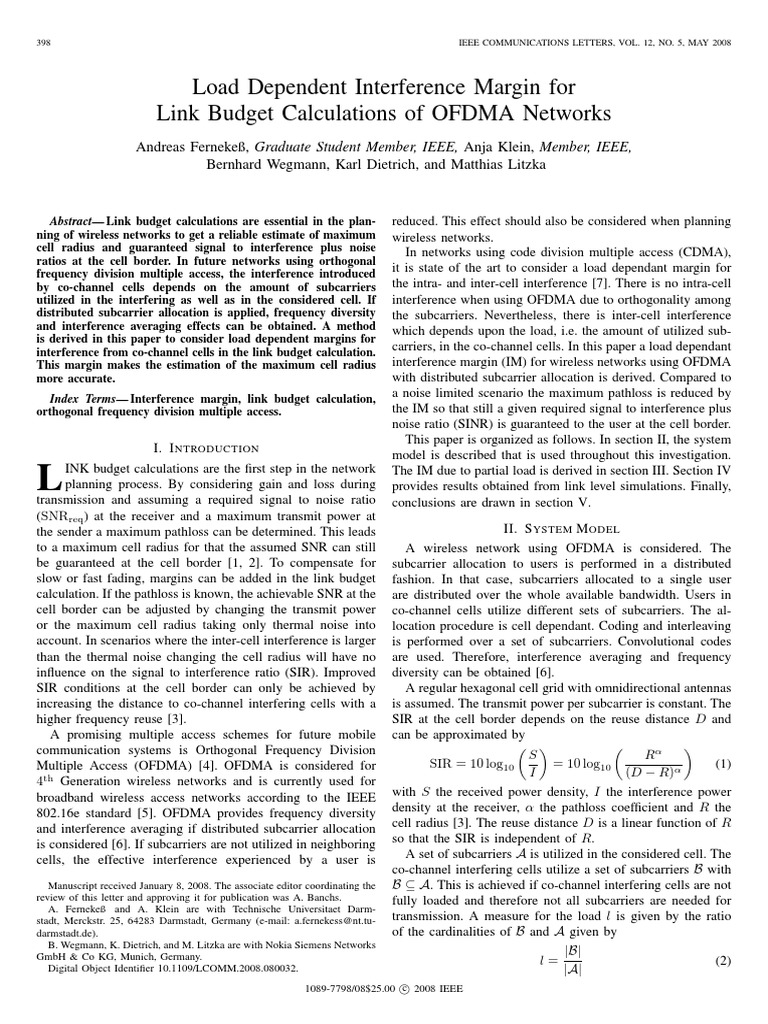 Load Dependent Interference Margin For Link Budget Calculations of ...