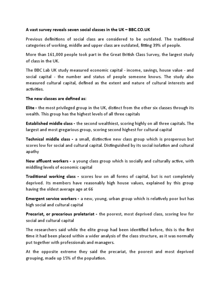 Seven Social Classes in the UK Revealed | PDF | Economies | Social ...