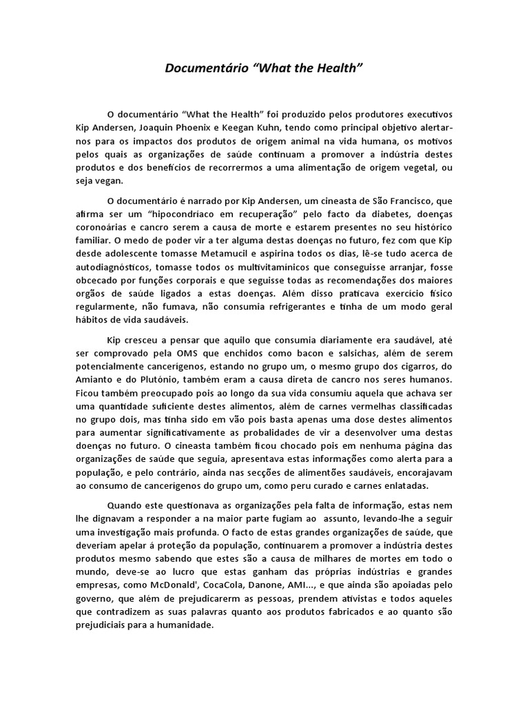Documentário What The Health | PDF | Carne | Câncer