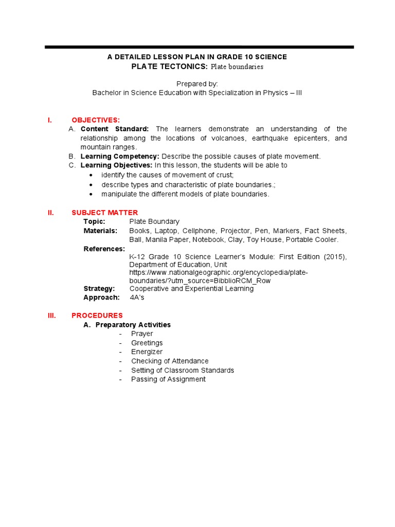 Grade 10 Science: Plate Tectonics Lesson | PDF | Plate Tectonics ...