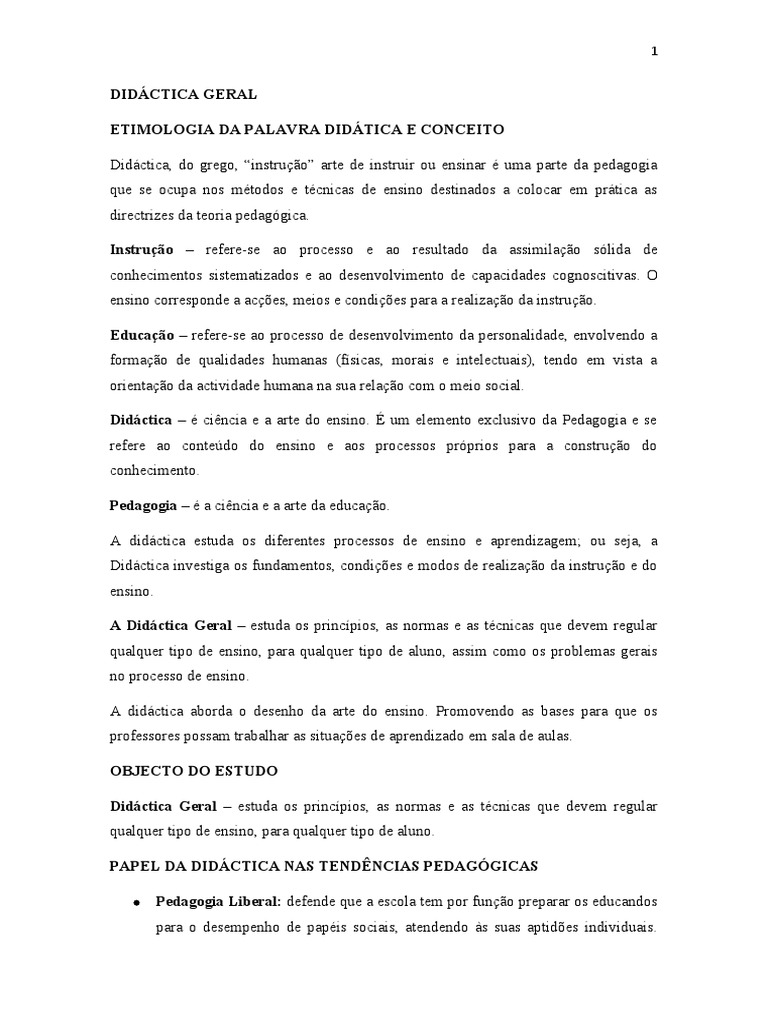 Didática Geral | PDF | Pedagogia | Aprendizado
