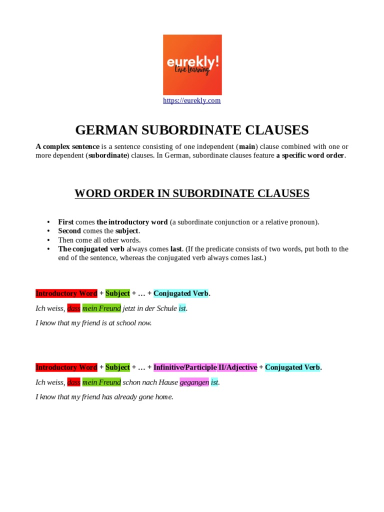 German Subordinate Clauses | PDF