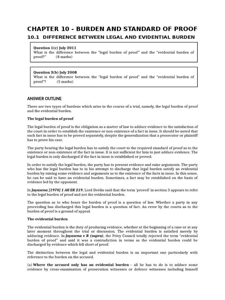 Chapter 10 - Burden and Standard of Proof | Download Free PDF | Burden ...