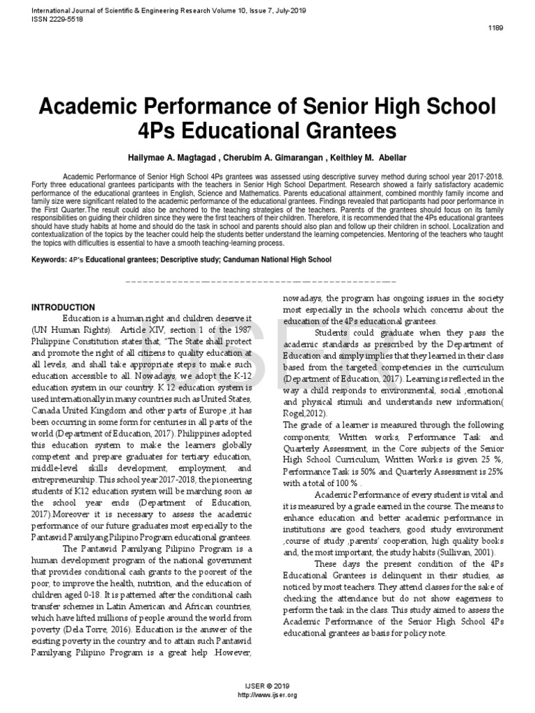 Academic Performance of Senior High School | PDF | Curriculum | Teachers