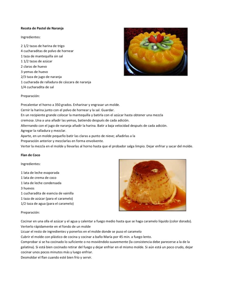 Receta de Postres | PDF | Postres | Huevo como alimento