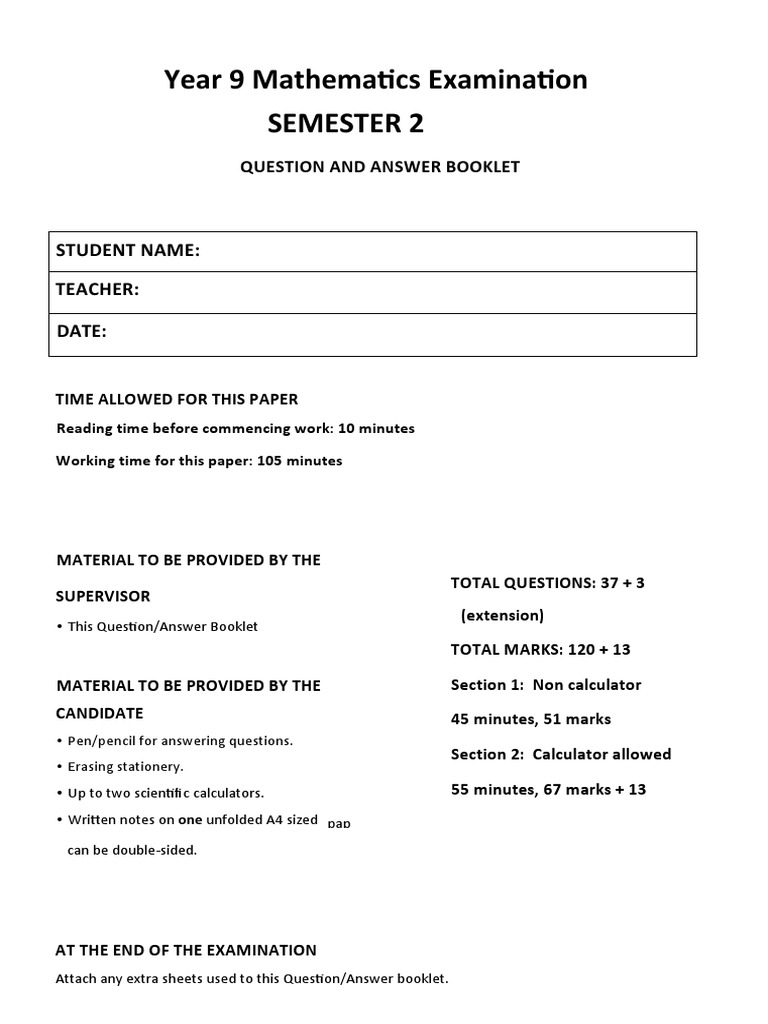 Year 9 Mathematics Exam Paper | PDF | Interest | Test (Assessment)