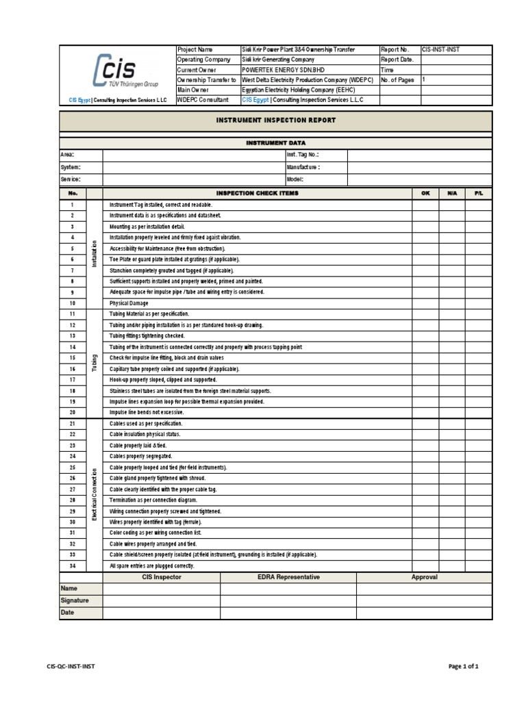 Instrument Installation - Check List - Rev - 00 | PDF | Pipe (Fluid ...