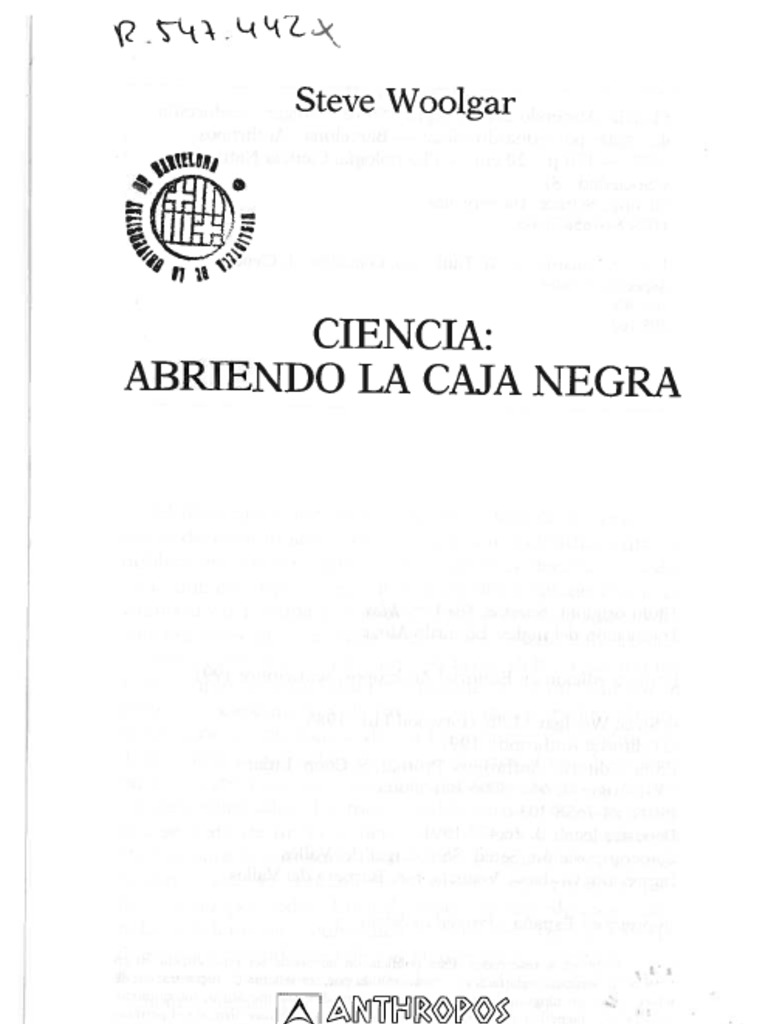 Woolgar Steve Ciencia Abriendo La Caja Negra PDF | PDF