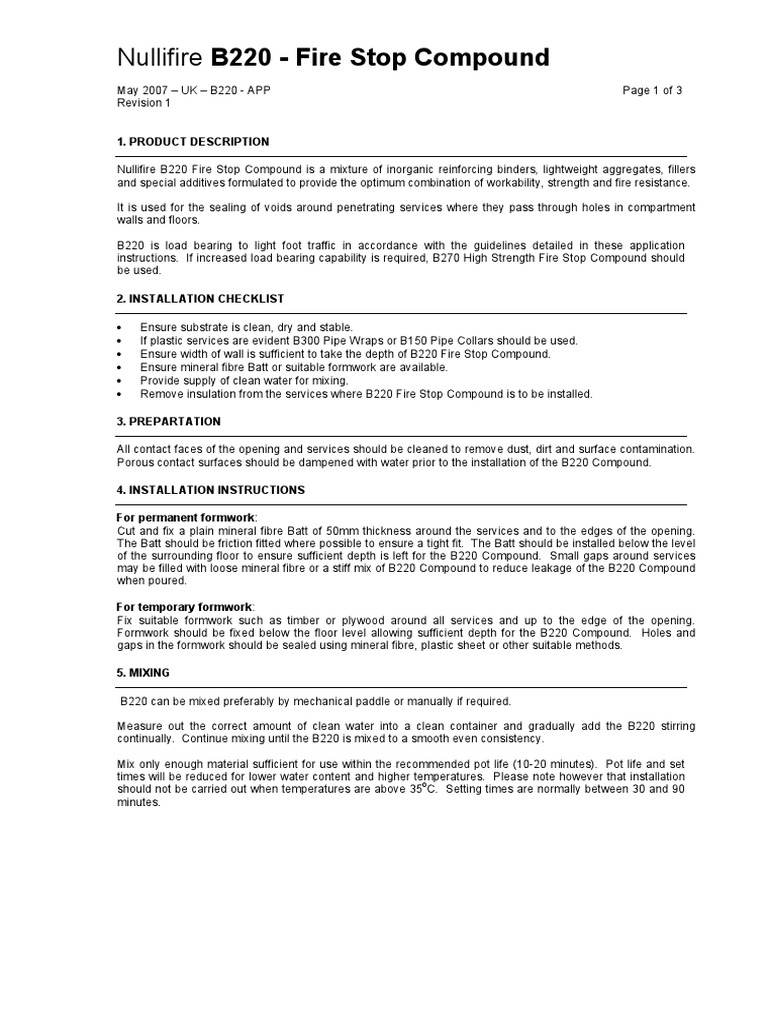 Nullifire B220 - Fire Stop Compound: 1. Product Description | PDF ...